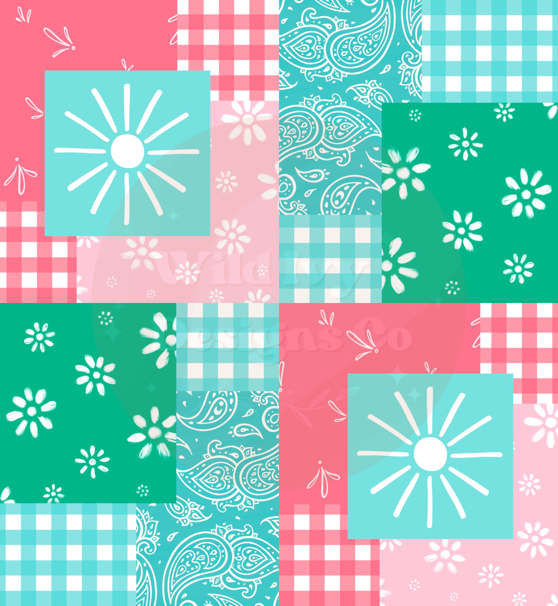 Sunshine Quilt Patchwork (Green, Pink & Blue Colorway) – Wildivydesignsco